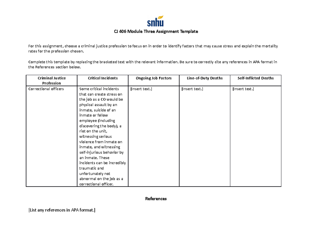 CJ 406 Module Three Assignment: Analyzing Stress in Criminal Justice ...