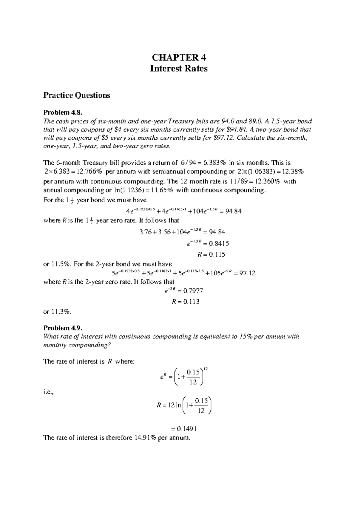 Ch04 Problem Solutions - CHAPTER 4 Interest Rates Practice Questions ...