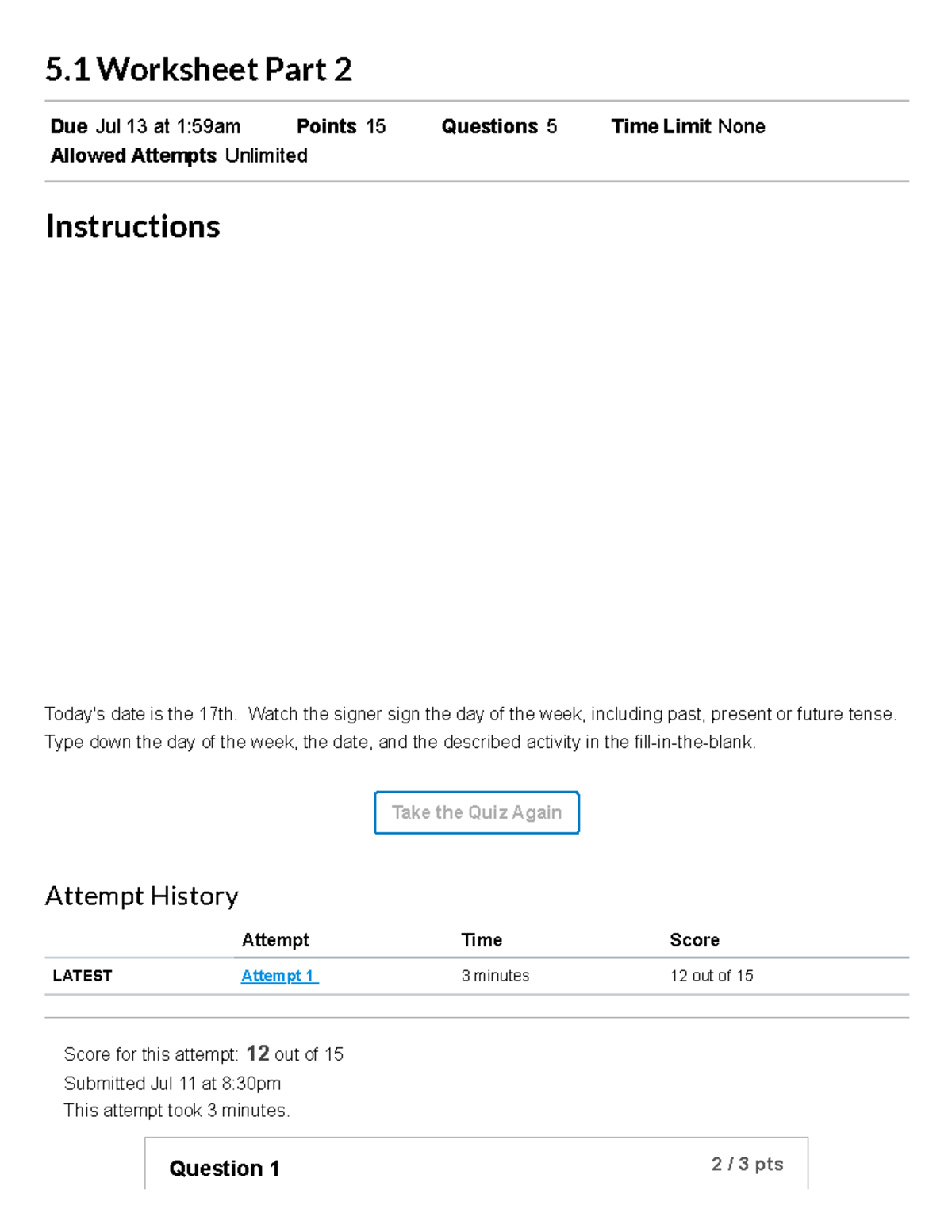 ASL 100: 5.1 Worksheet Part 2 Review and Quiz Answers - Studocu