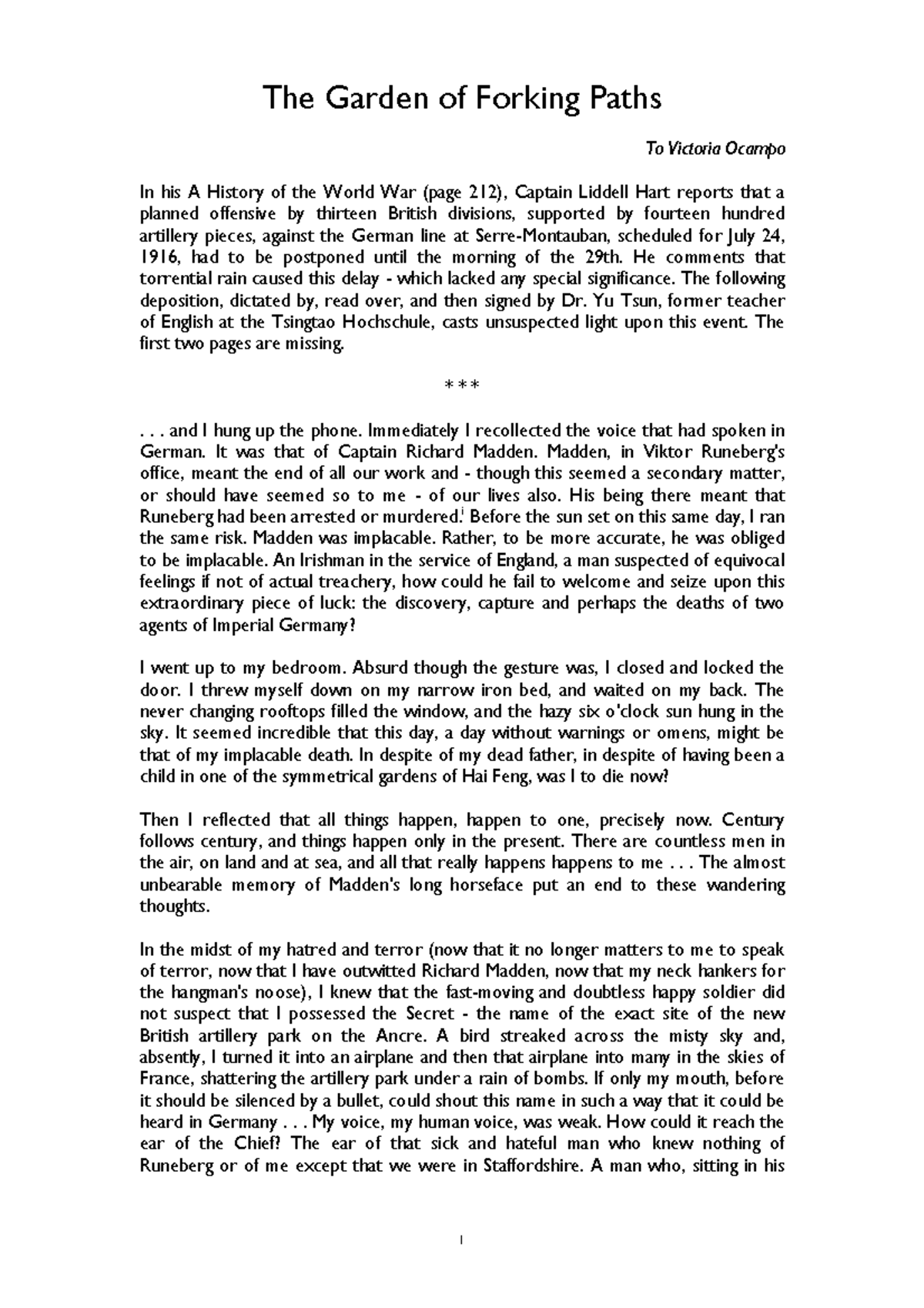 The Garden of Forking Paths Jorge Luis Borges 1941 - The Garden of ...