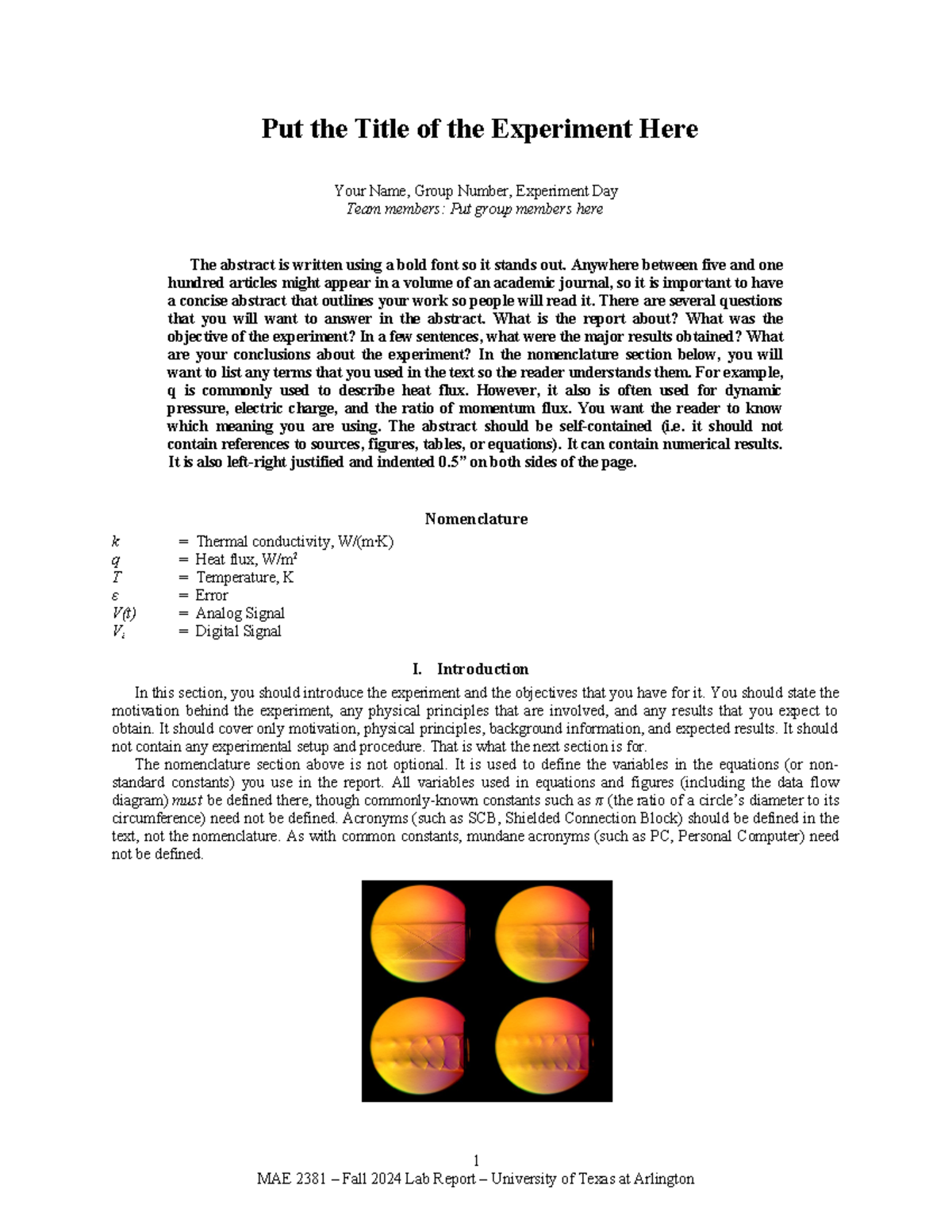 AIAA Template for MAE 2381 Lab Report - Fall 2024 - Studocu