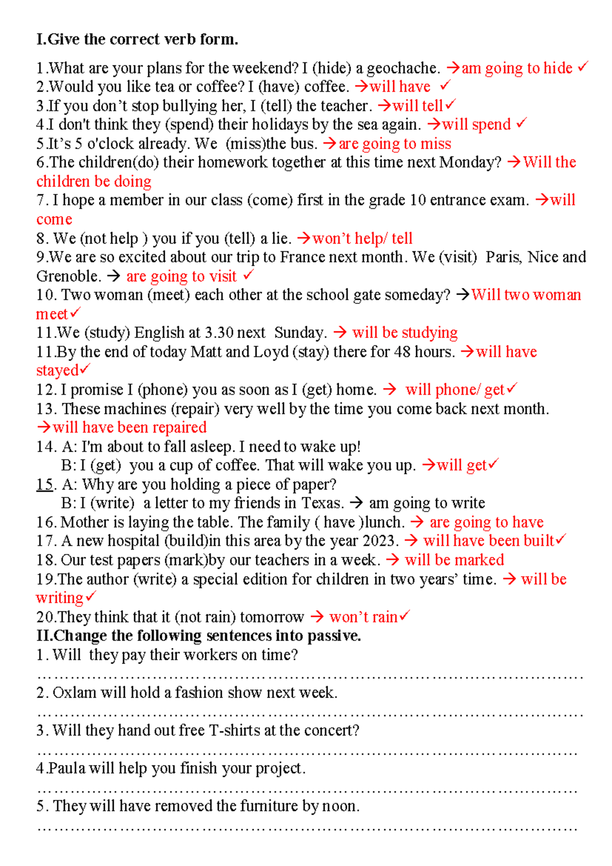 Future Tenses Exercises - BÀI TẬP BỔ TRỢ - Studocu