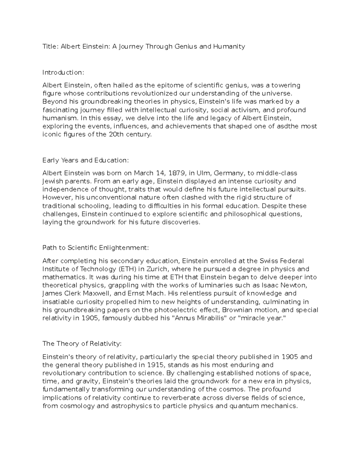 Theory 2 - text - Title: Albert Einstein: A Journey Through Genius and ...