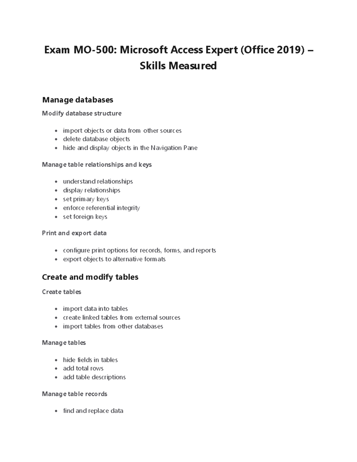 Exam MO 500: Microsoft Access Expert (Office 2019) Skills Overview ...