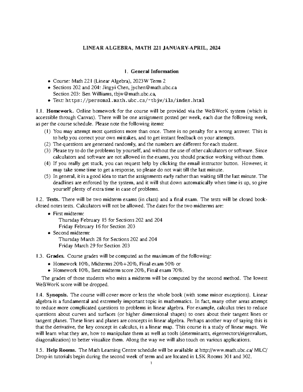 Outline for MATH 221 Linear Algebra Course 2023-24 - Studocu