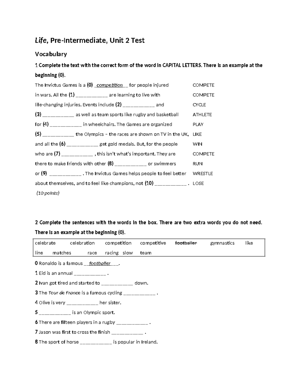 Tài liệu ôn tập: Life Unit 2 Test Vocabulary and Grammar Exercises ...