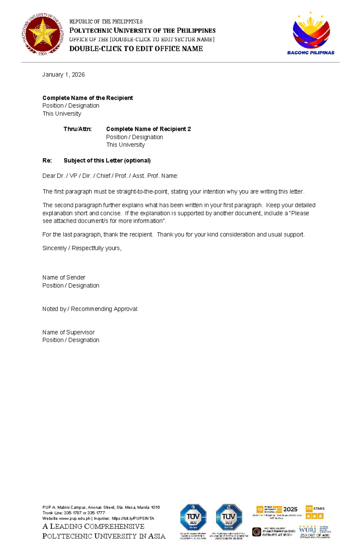 PUP Letterhead Template - Official Letter Format - Studocu