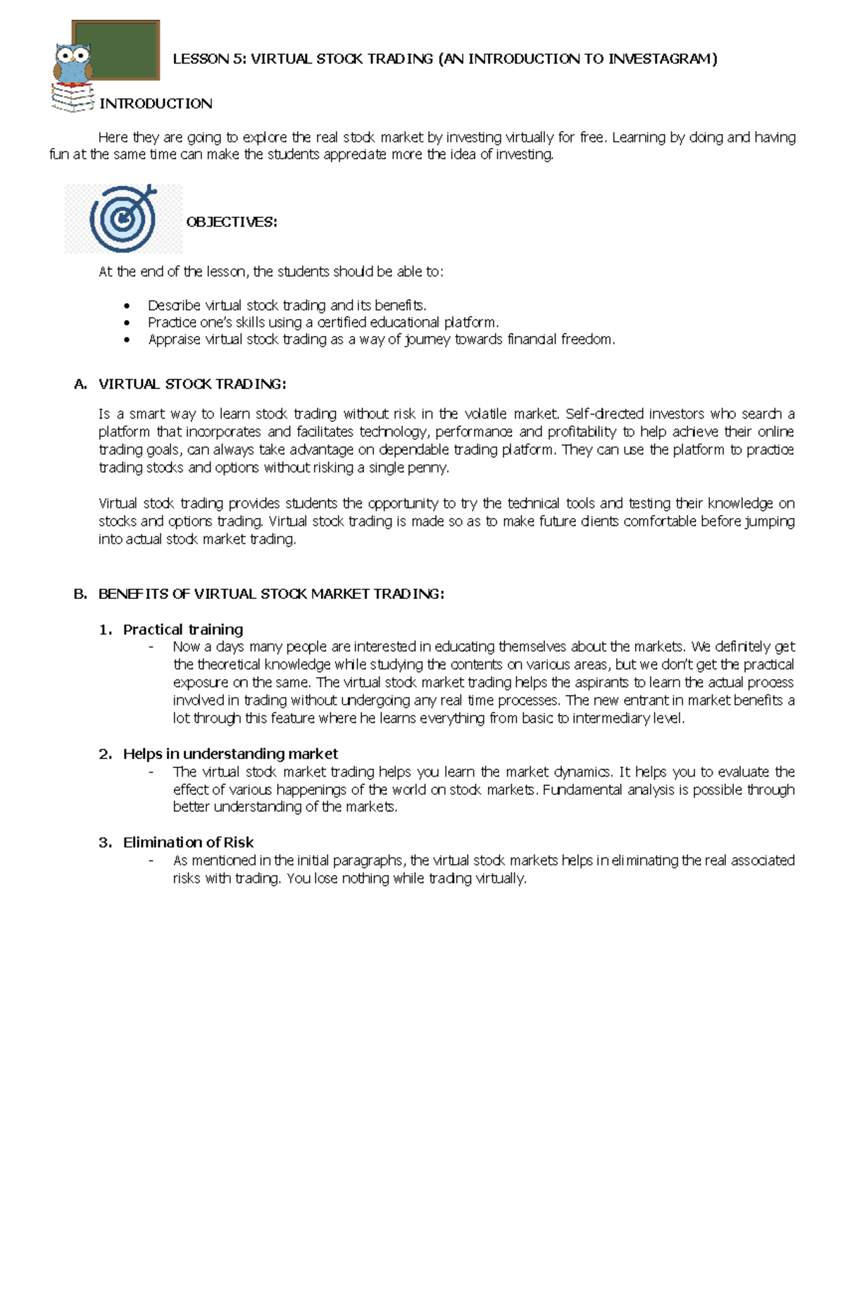 Module-3 - N/A - LESSON 5: VIRTUAL STOCK TRADING (AN INTRODUCTION TO ...