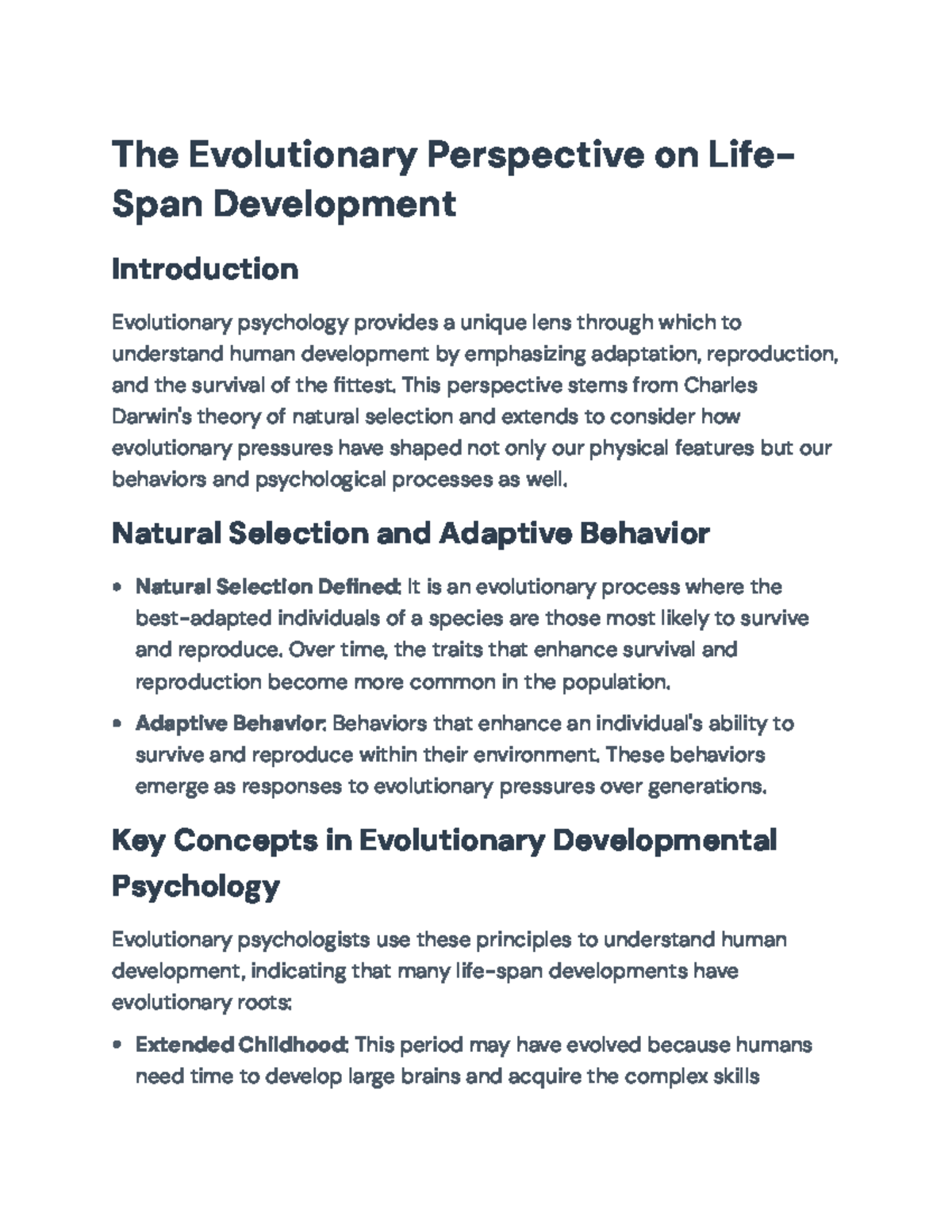 Evolutionary Psychology (PSY 301): Life-Span Development Insights ...