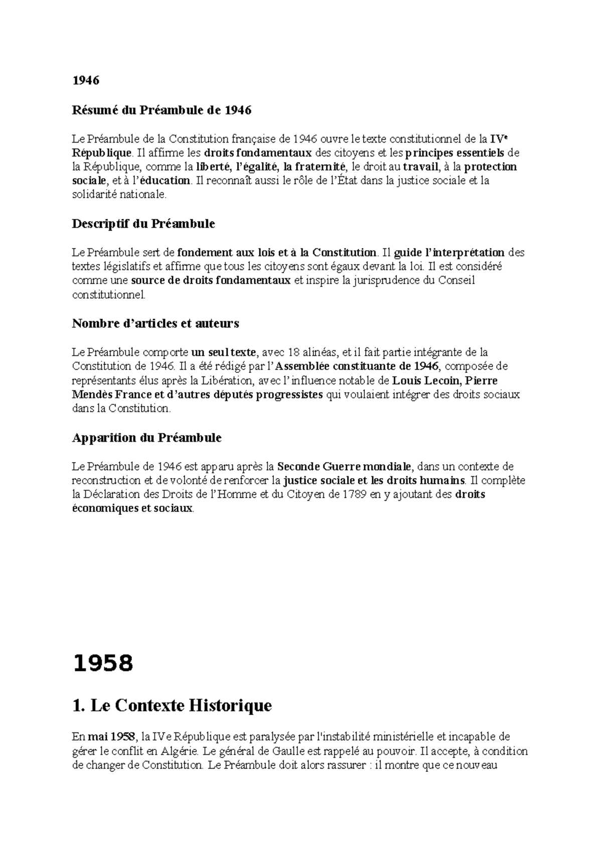1946 - Analyse du Préambule de la Constitution française - Studocu