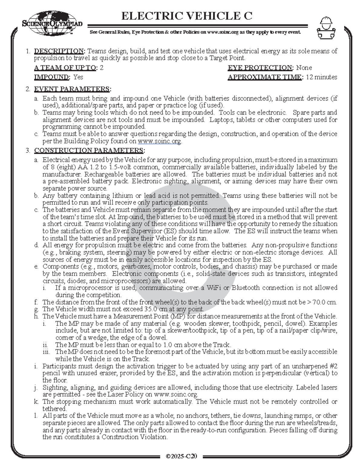 Science Olympiad Div C Electric Vehicle & Tower Rules 2025 - Studocu