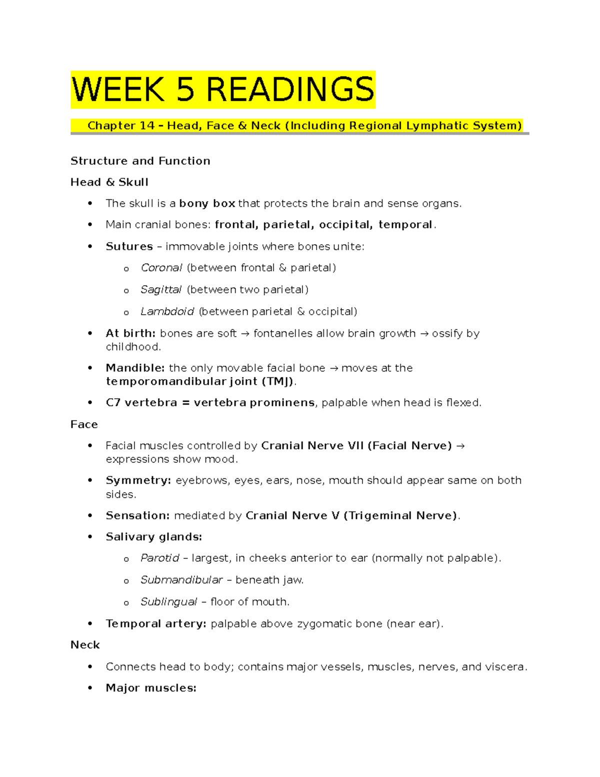 WEEK 5 Readings: Chapter 14 - Head, Face, Neck & Lymphatic System (BSCN ...