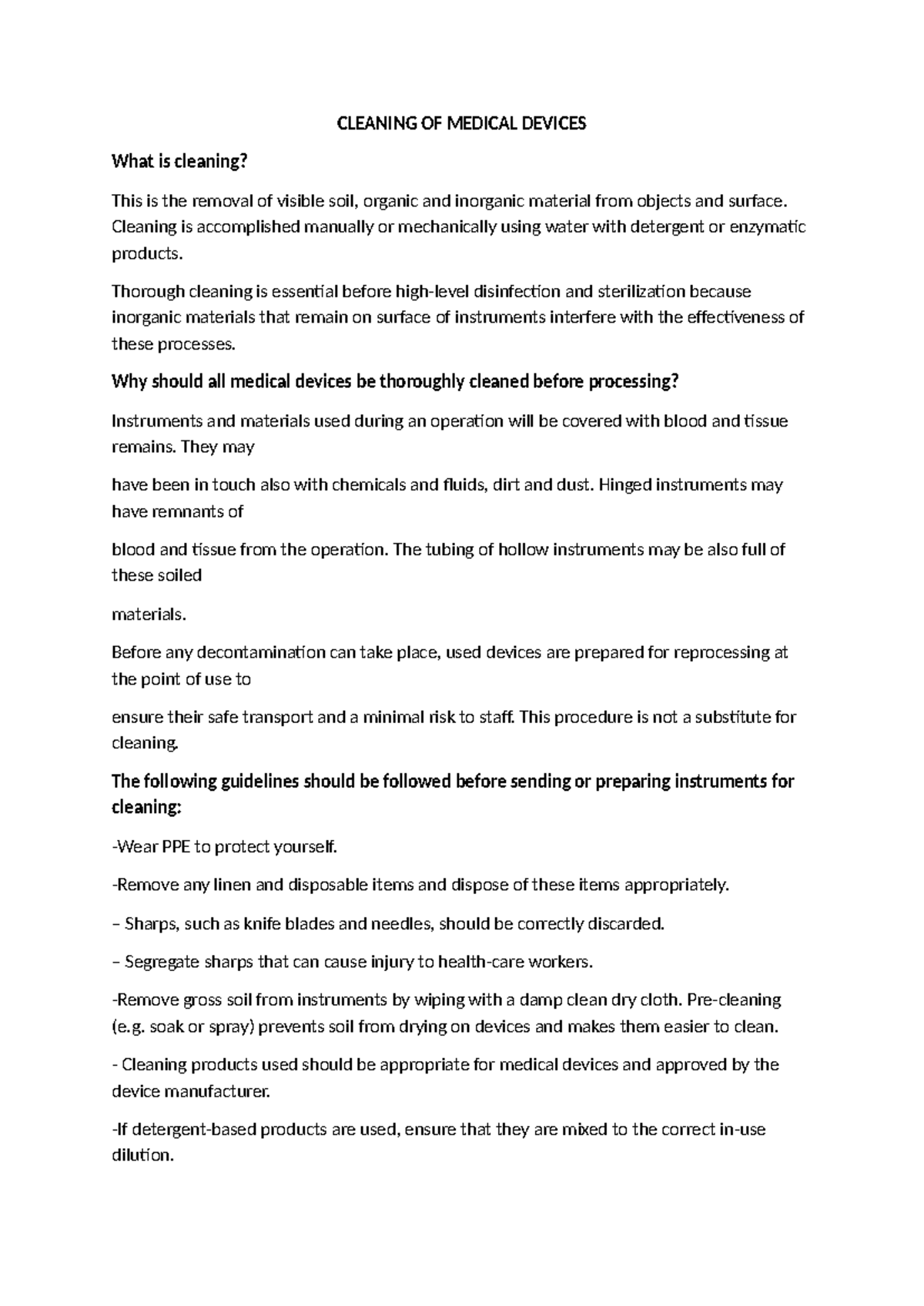 Cleaning Protocols for Medical Devices: Essential Guidelines - Studocu