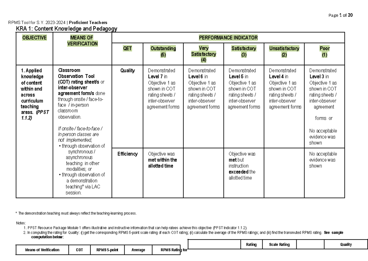 RPMS Tool for Proficient Teachers: Assessment Guide SY 2023-2024 - Studocu