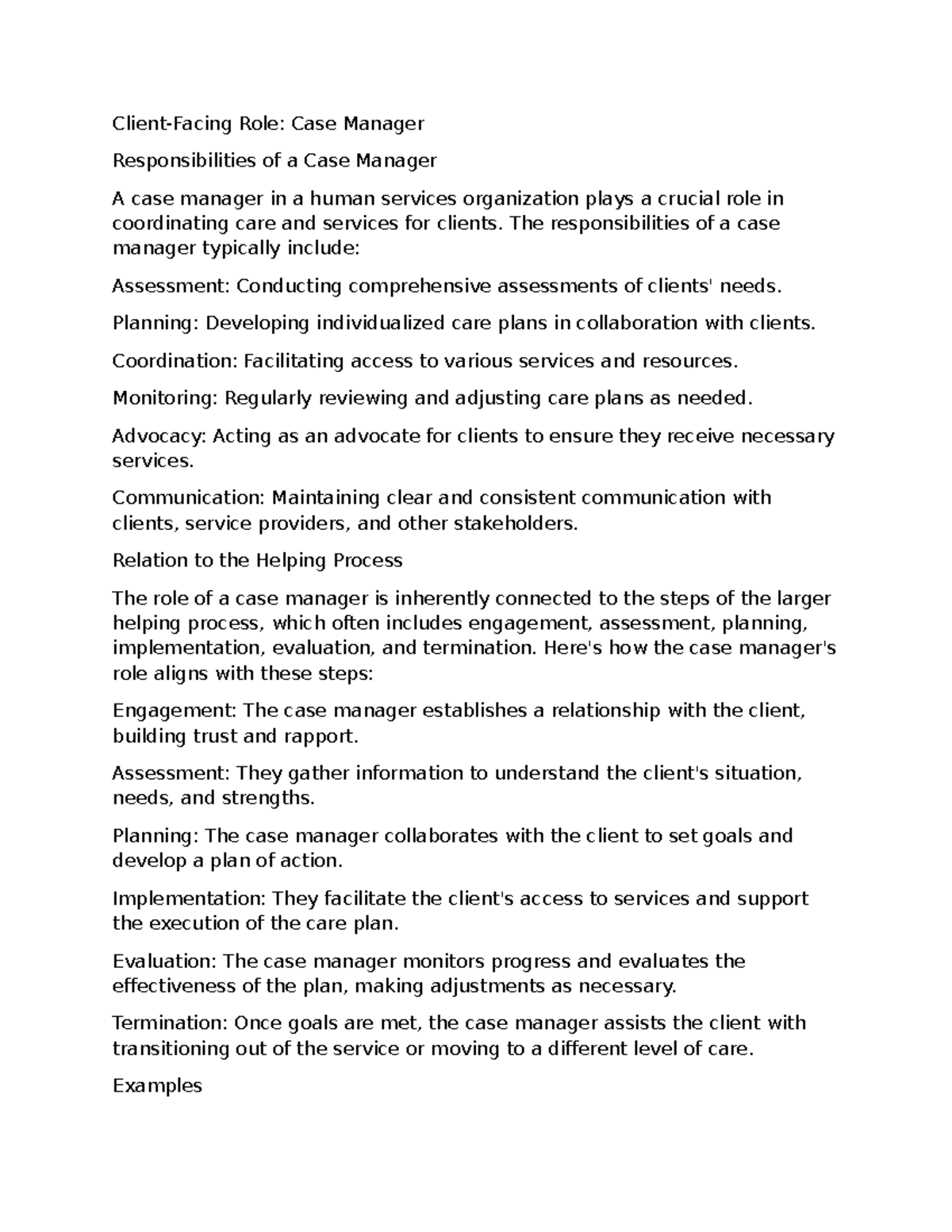 5-2 Milestone Three: Case Manager Responsibilities and Role in Helping ...