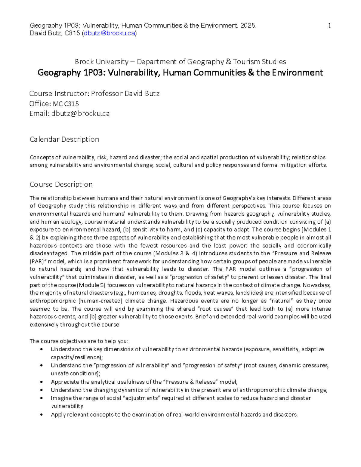 Geography 1P03: Vulnerability and Human Communities - Course Outline ...