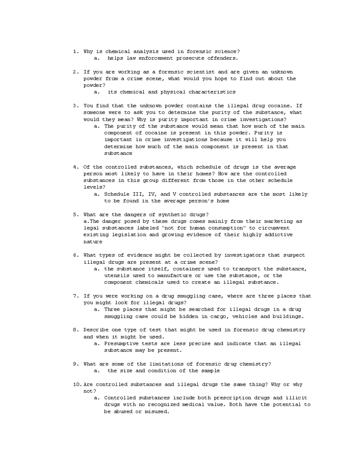 Forensic Science Lab - Unit 1 Analysis of Controlled Substances - Studocu