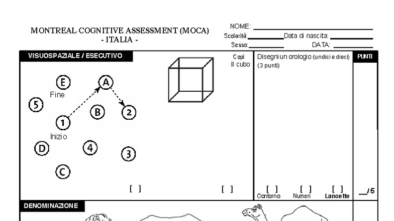 TEST MOCA - Valutazione Cognitiva e Declino (MOCA) - Studocu