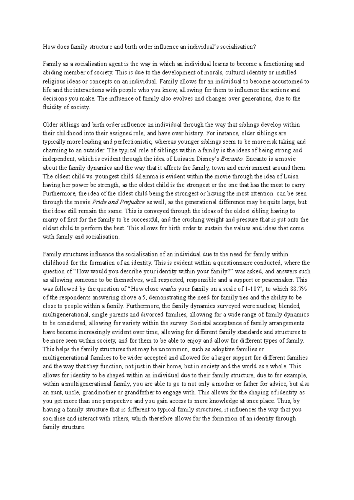 The Influence of Family Structure and Birth Order on Socialisation: AT2 ...