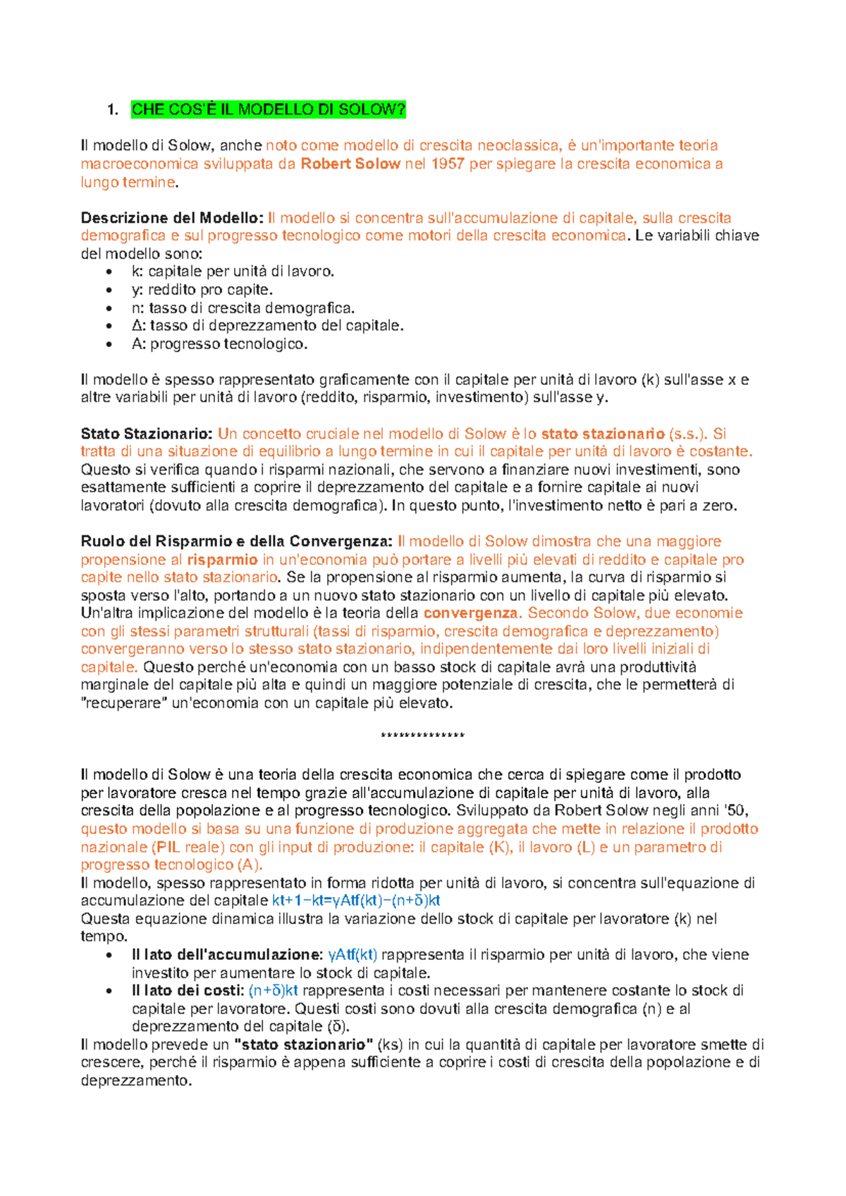 Macroeconomia (Lanzi) - Risposte al Secondo Parziale sul Modello di ...