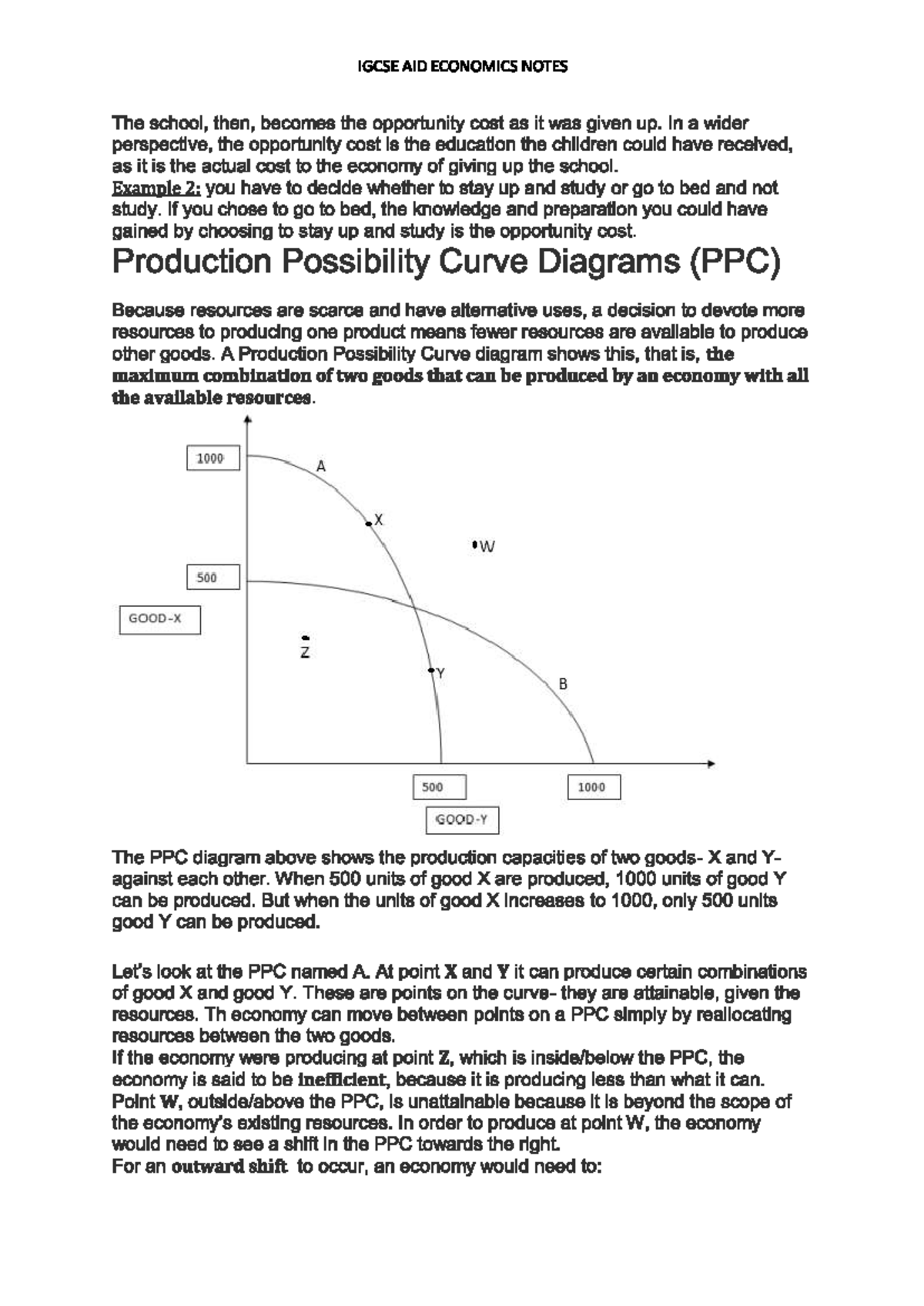 IGCSE AID ECONOMICS: Opportunity Cost & PPC Notes - Studocu