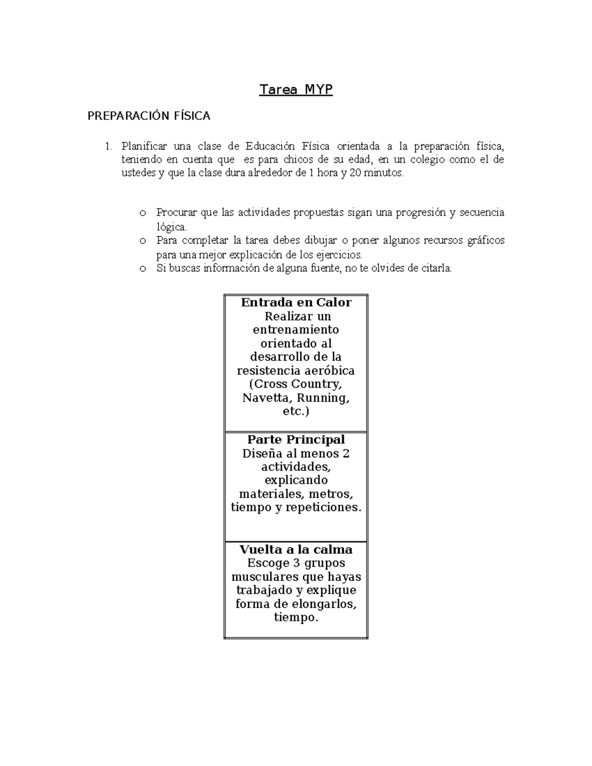 Tarea N° 2 MYP: Planificación de Clase de Educación Física - Studocu