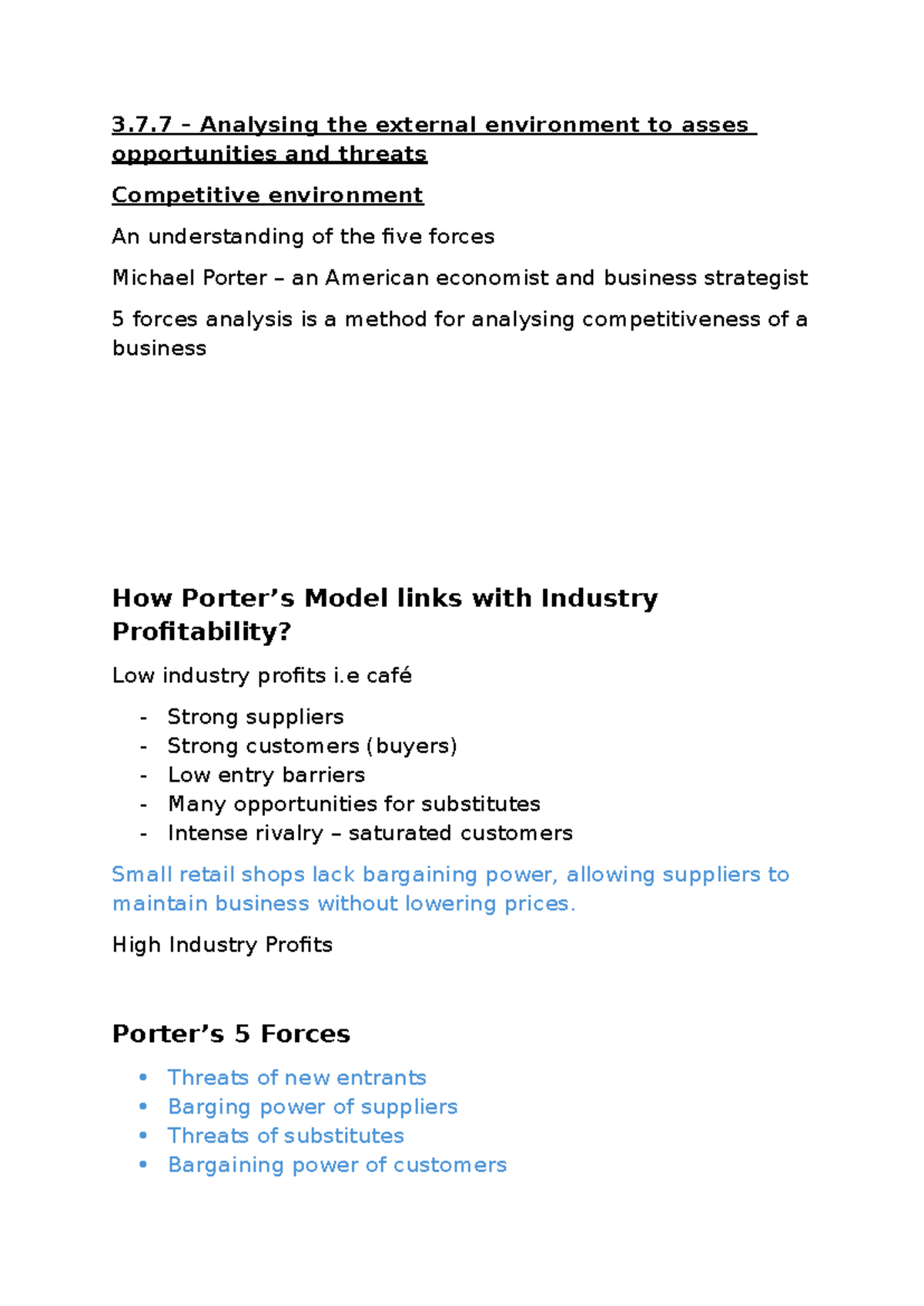 3.7.7 - Analyzing Competitive Environment: Porter's 5 Forces Analysis ...