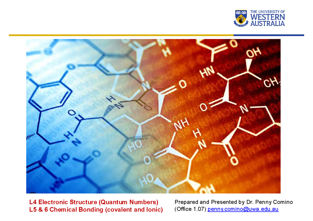 CHEM1003 Week 2 Lecture Notes: Electronic Structure & Bonding - Studocu