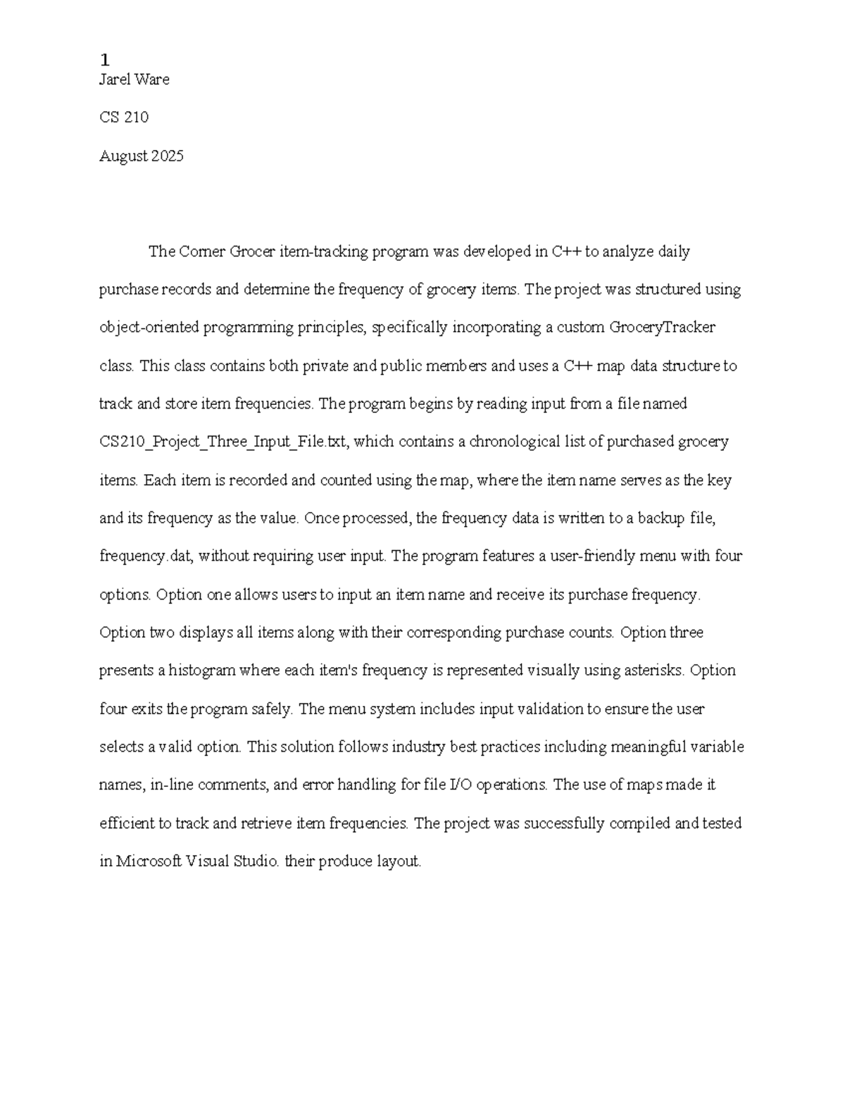CS 210 Project 3: GroceryTracker Program Documentation - Studocu