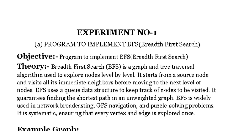 AI EX1a - BFS Implementation and Algorithm Overview - Studocu