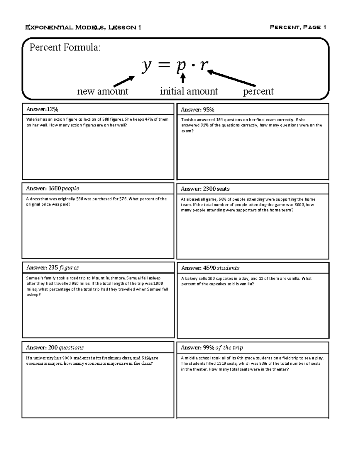 Percents - Percent Scavenger Hunt, Lesson 1 on Exponential Models - Studocu