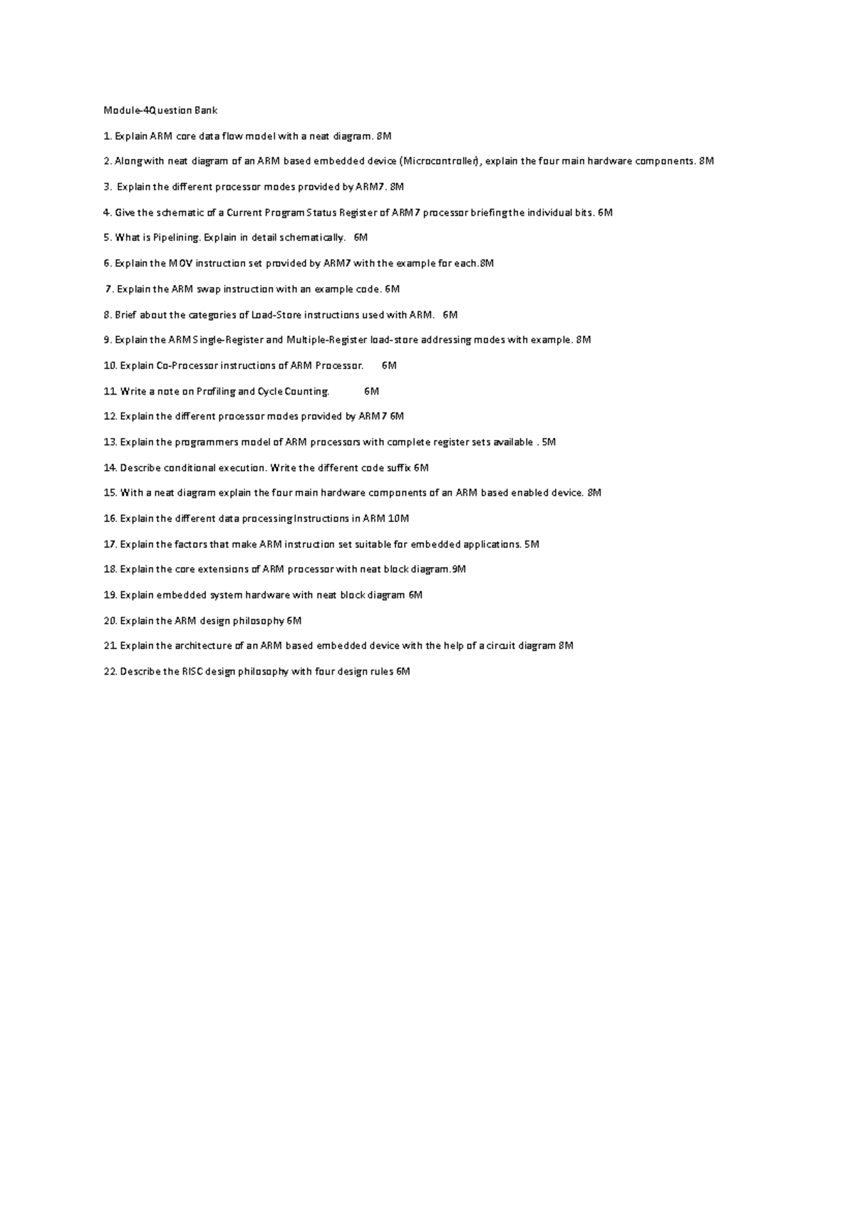 ARM7 Embedded Systems: Module 4 Question Bank & Diagrams - Studocu