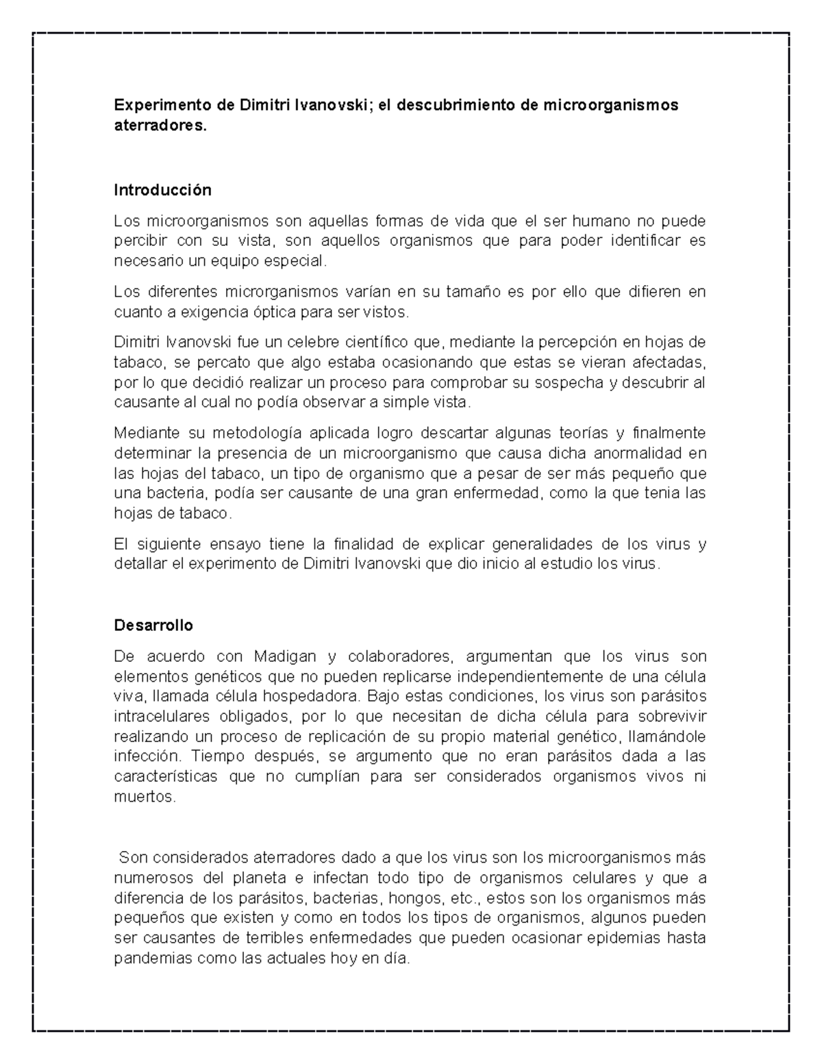 Ensayo: Experimento de Dimitri Ivanovski y el Descubrimiento de Virus ...