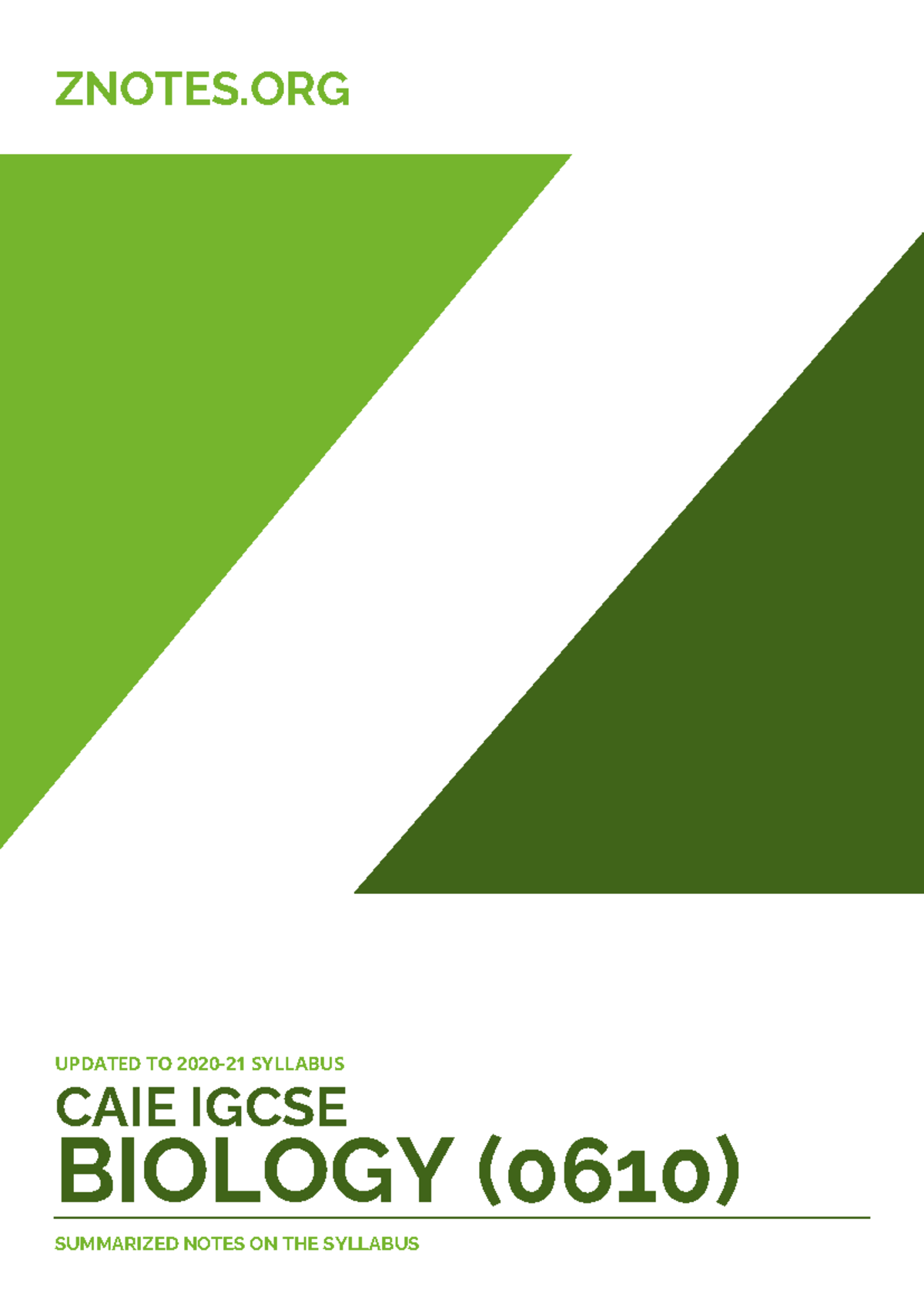 Caie igcse biology 0610 theory v1 - ZNOTES SUMMARIZED NOTES ON THE ...