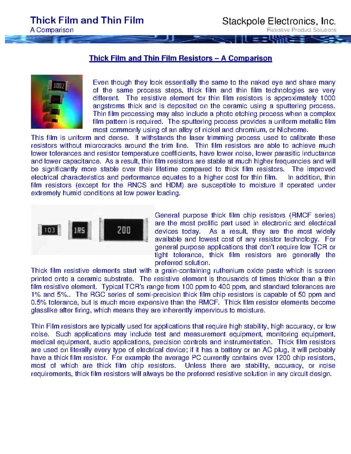 Thick Film vs. Thin Film Resistors: A Comprehensive Comparison - Studocu