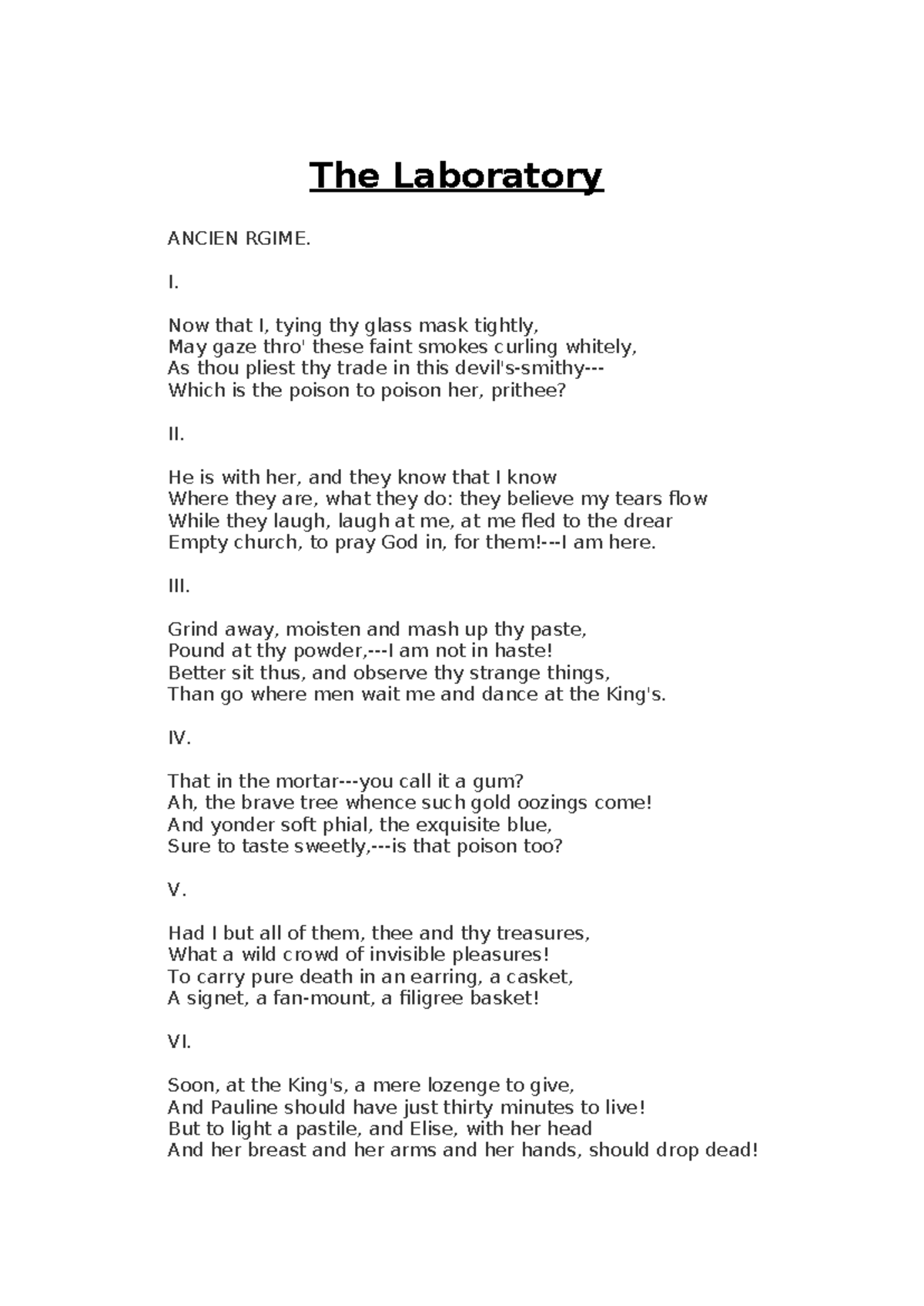 Final Exam Notes for Poetry: "The Laboratory" Analysis - Studocu