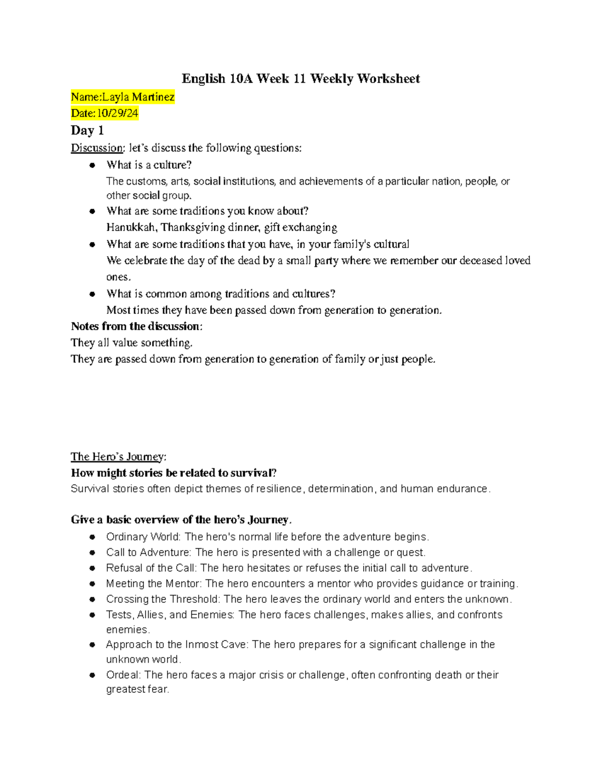 English 10A Week 11 Weekly Worksheet - English 10A Week 11 Weekly ...