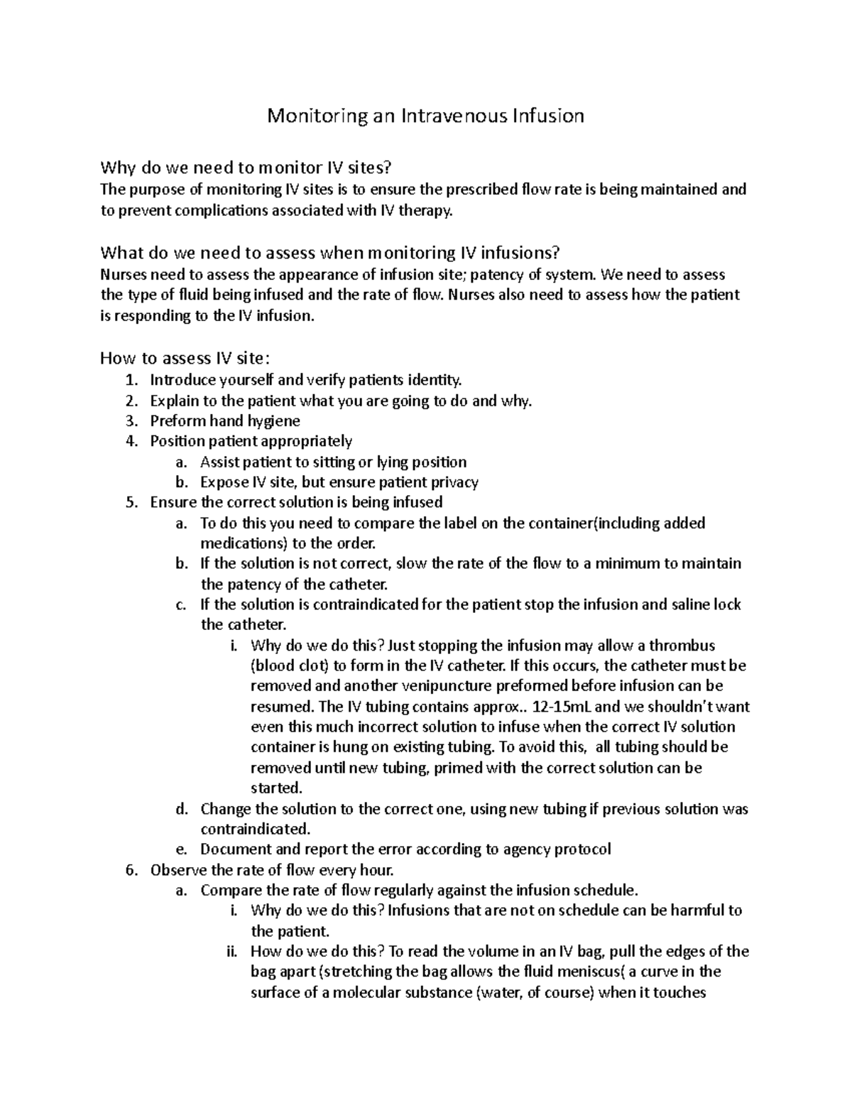 Monitoring Intravenous Infusion: Essential Nursing Practices - Studocu