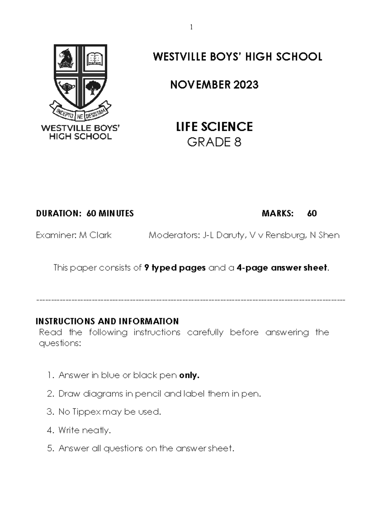 Grade 8 Nov 2023 Life Science Exam Paper - Studocu