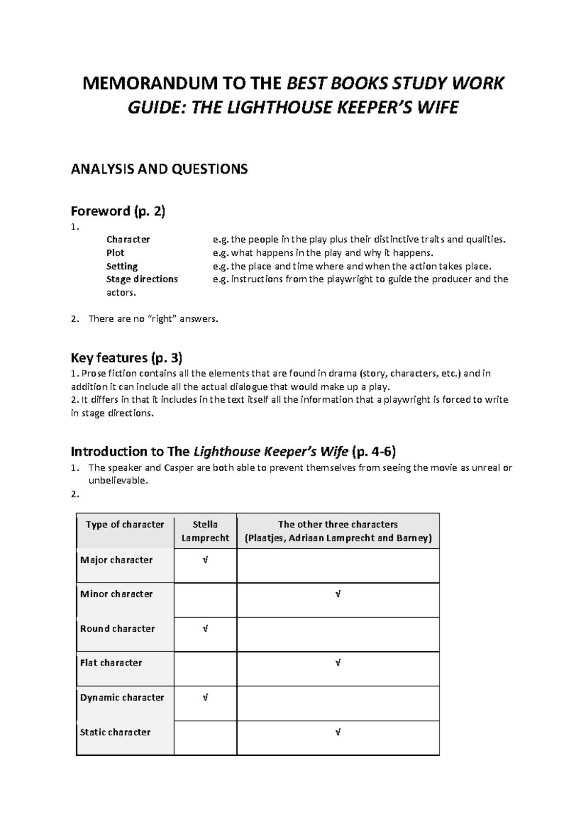 The Lighthouse Keeper's Wife Study Guide: Analysis & Key Features - Studocu