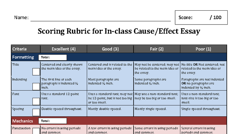 Rubric Example - Name: Score: / 100 Scoring Rubric for In-­‐‑class ...