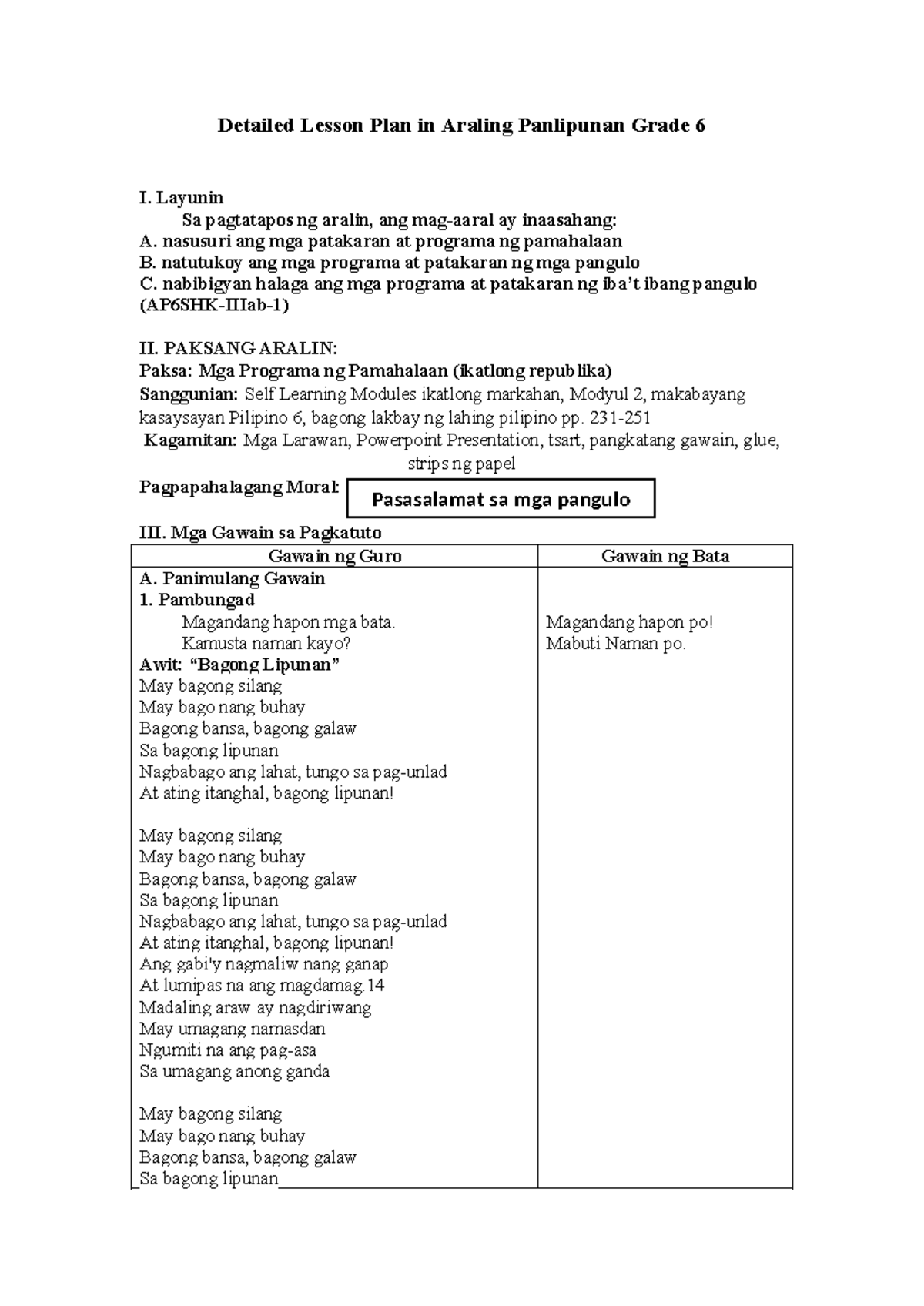 639308229 Comprehensive Lesson Plan for Araling Panlipunan Gr. 6 - Studocu