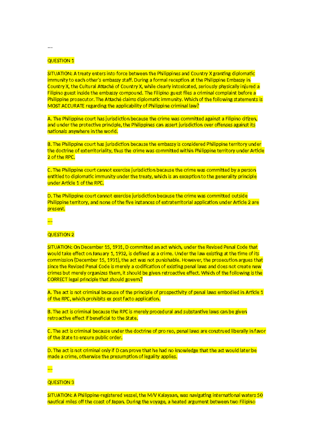 Situational Questions - Key Crim 1 Art 1-15 Exam Review - Studocu