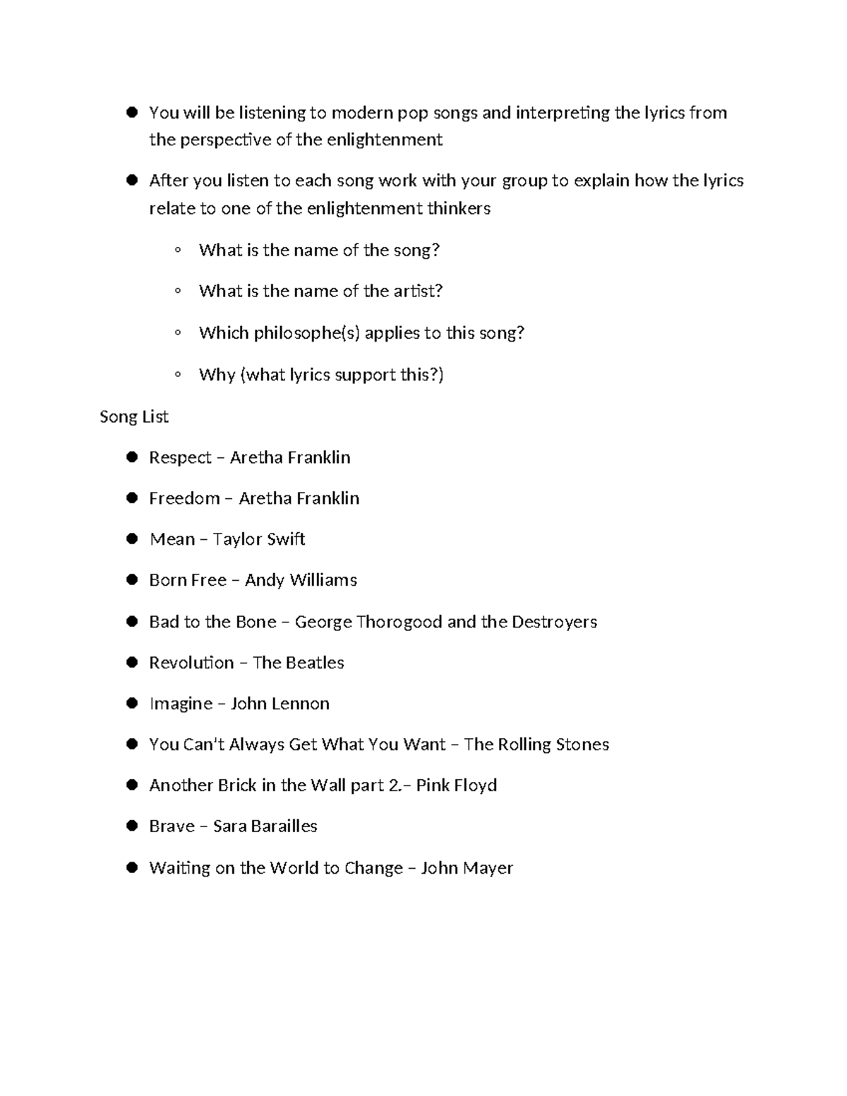 ENGL 101: Enlightenment Song Activity and Interpretation Guide ...