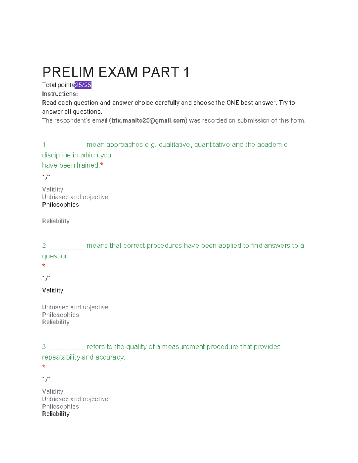 Prelim Exam Part 1 - Research Methodology Concepts & Questions - Studocu