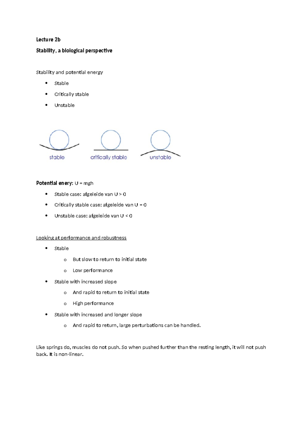 Lecture 2b: Stability and Potential Energy in Biology - Studeersnel