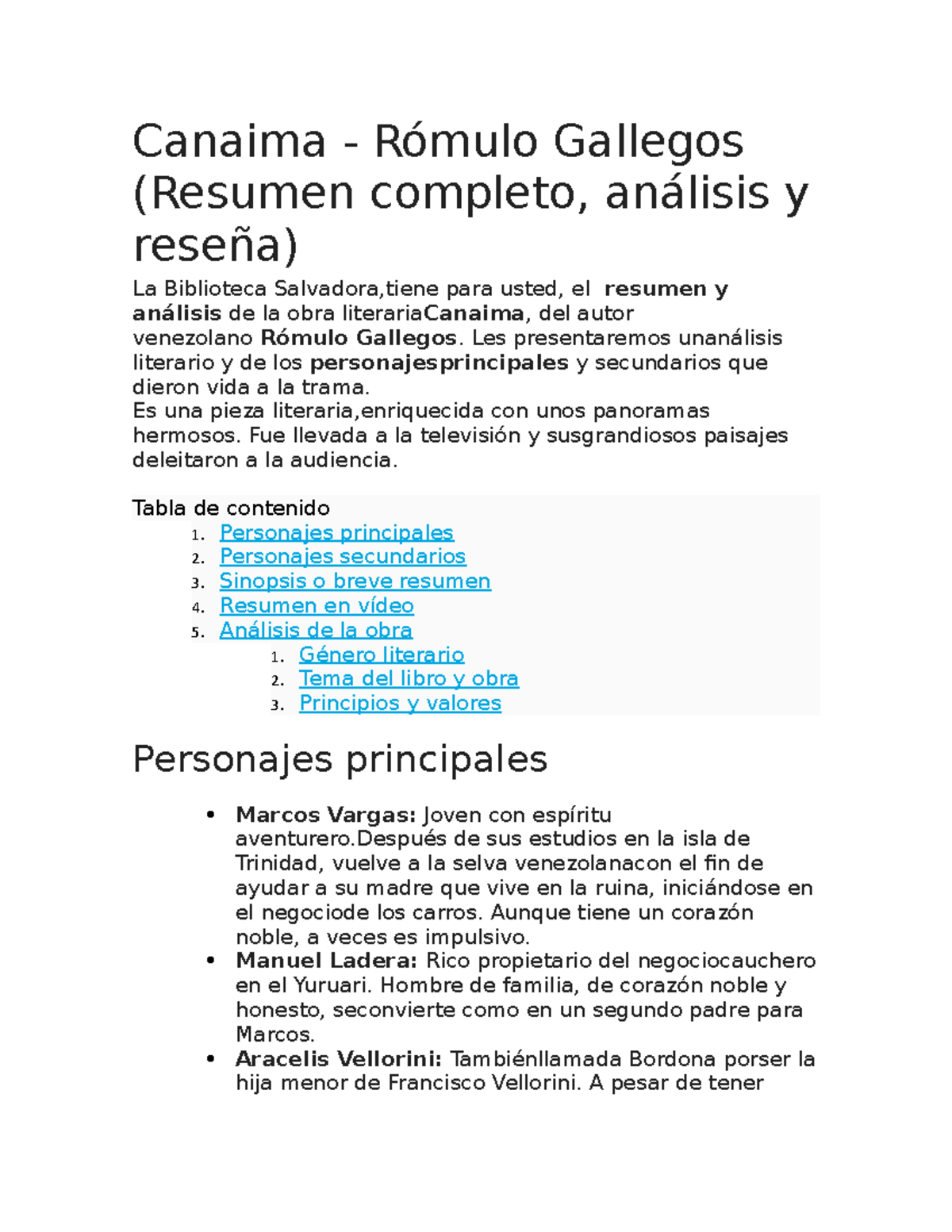 Resumen completo y análisis de "Canaima" - Rómulo Gallegos - Studocu