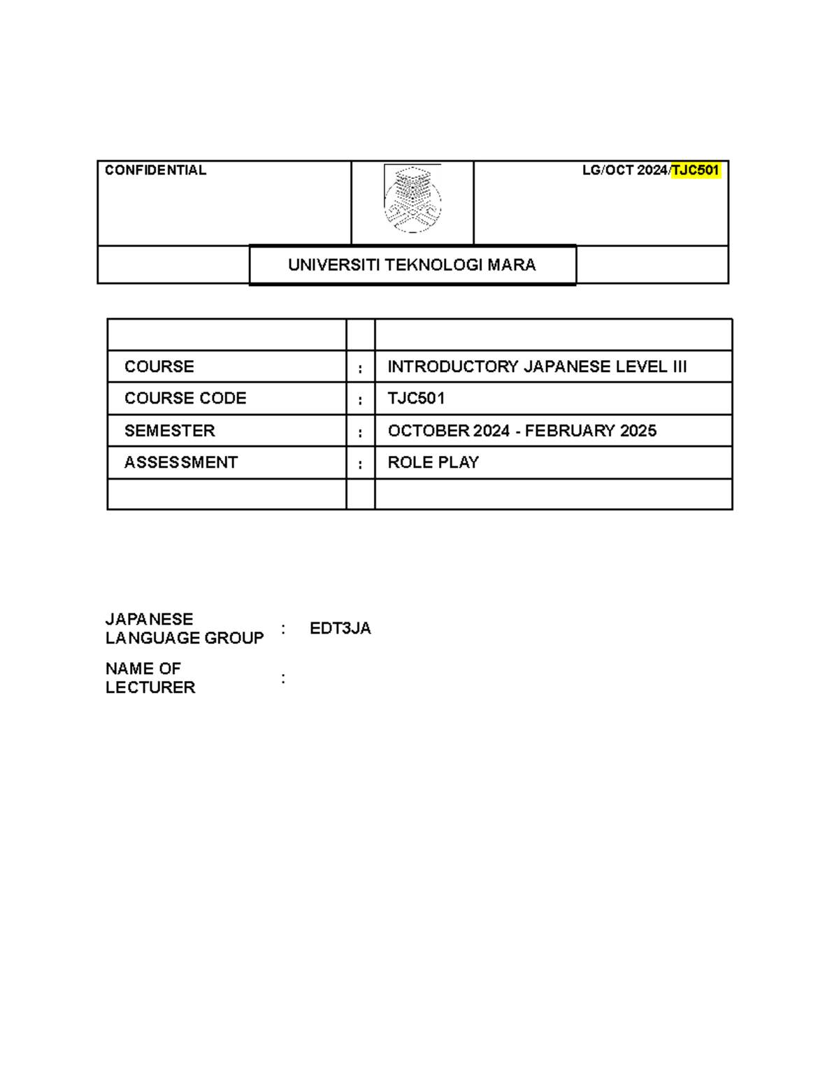 TJC Role Play Assessment Script for Introductory Japanese Level III ...