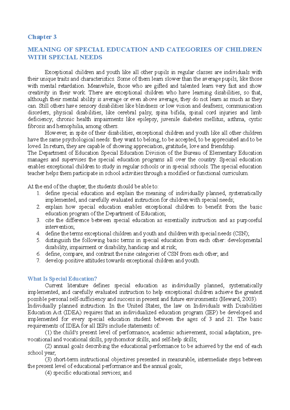 Meaning of Special Education and Categories of Children with Special ...