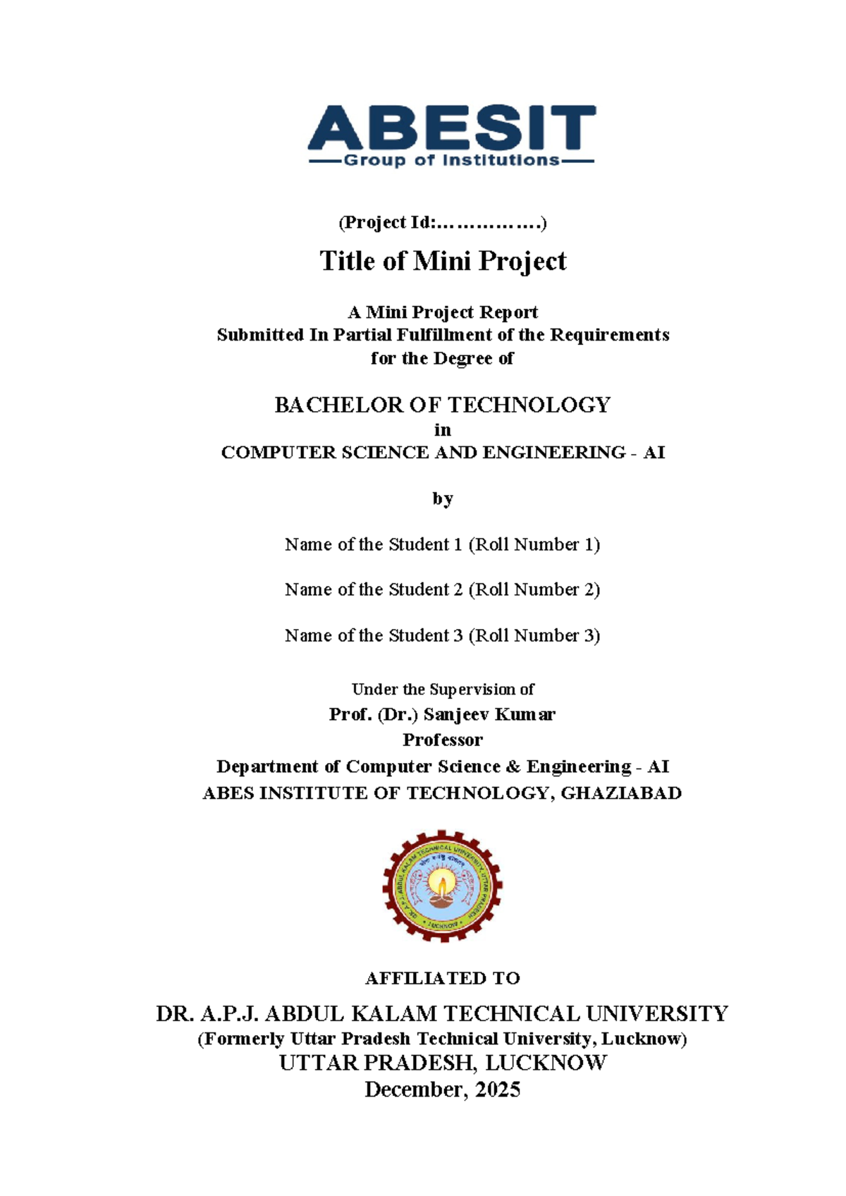 Mini Project Report: B.Tech in CSE AI - 2025 - Studocu
